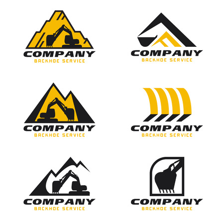 Yellow and black Backhoe service logo vector set design:: tasmeemME.com
