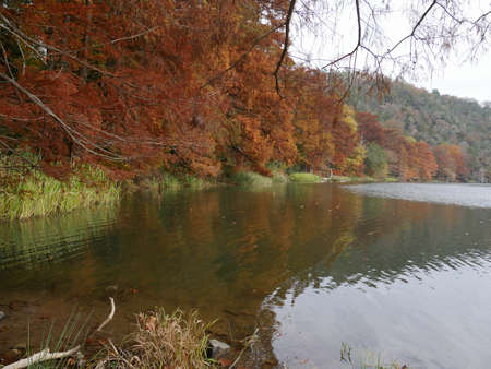Reflections of colorful leaves in the cool waters of Mountain Forks ...