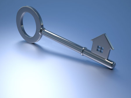 Key with house shape - real estate concept - 3d renderの写真素材 ...
