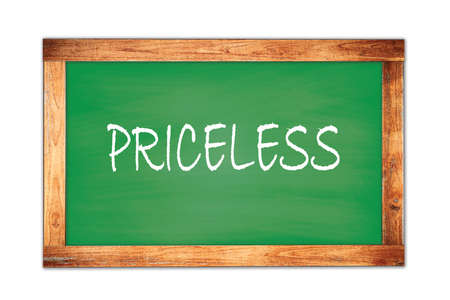 PRICELESS text written on green wooden frame school blackboard.の素材 ...