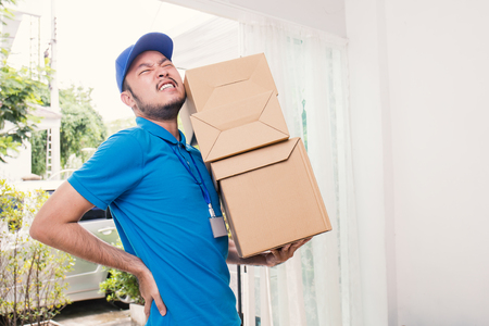 Portrait of delivery asian man with hands holding cardboard box, asian ...