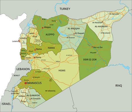 Highly detailed editable political map with separated layers. Syria ...