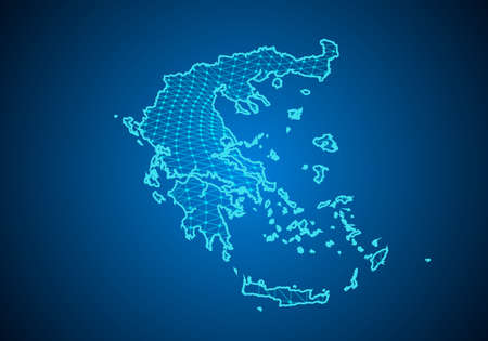 Abstract digital map of greece with particles dots and line. polygonal ...