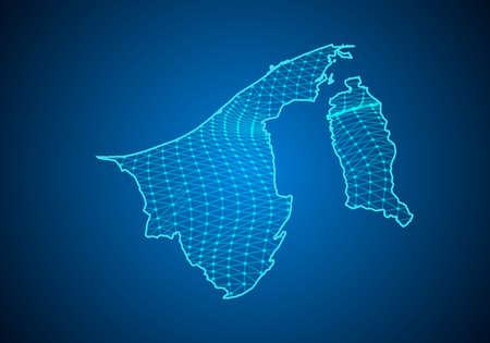 Abstract digital map of brunei Darussalam with particles dots and line ...