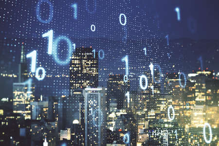 Double exposure of abstract virtual binary code hologram on San ...