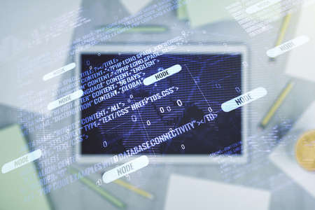 Multi exposure of abstract creative coding sketch with world map and ...