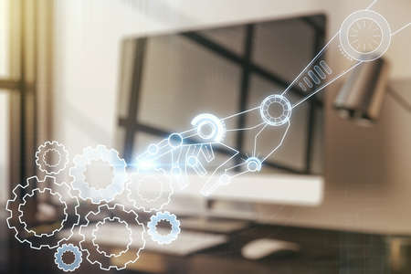 Creative concept of robotics technology on modern laptop background ...