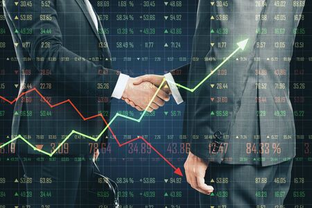 Partnership concept with handshaking of two businessmen and transparent ...