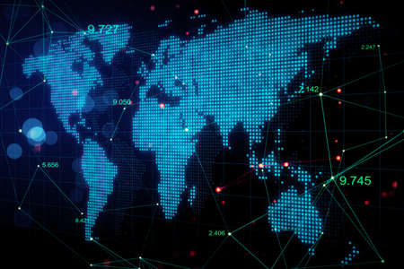 International big data concept with digital world map, indicators ...