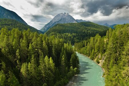 Scenic view of the river Inn near Scoul, Engadin, Switzerland.の写真素材 ...