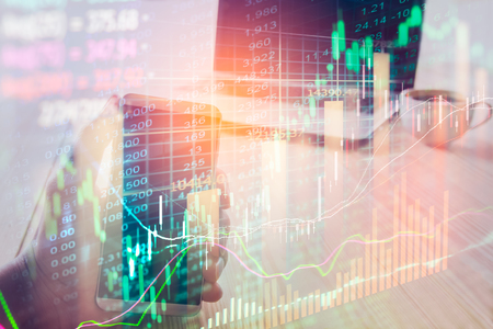 Stock market indicator and financial data view from LED. Double ...