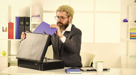 Confident lawyer with suitcase. Financial director with briefcase ...