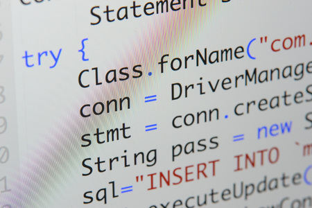 Real Java code developing screen. Programing workflow abstract ...