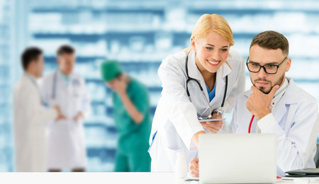 Healthcare people group. Professional doctor working in hospital office ...