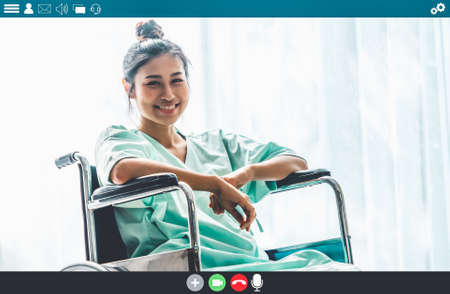Patient talking on video call for telemedicine service . Online health ...