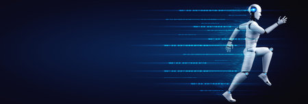 Running robot humanoid showing fast movement and vital energy in ...
