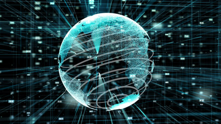 Global online internet network and internet of things IOT concept ...