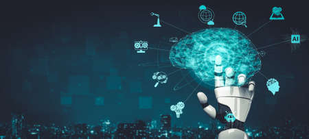 3D rendering artificial intelligence AI research of droid robot and ...