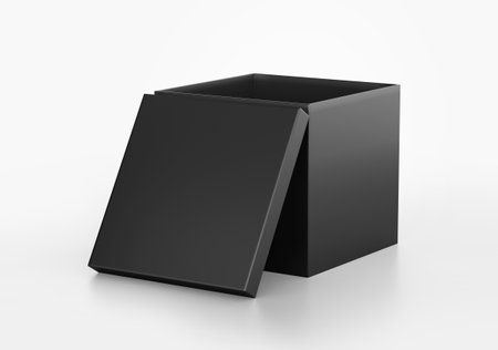 Black Square Box Mockup, Dark paper cardboard box container, 3d ...