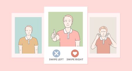 Dating application banner concept. Men profiles with swipe left or ...