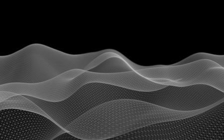 Abstract gray landscape on a black background. Cyberspace grid. hi tech ...