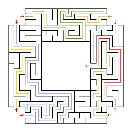 A square labyrinth. Choose the right path to get into the center of the ...