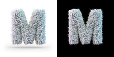 Capital letter M. Uppercase. White fluffy font on black and white ...