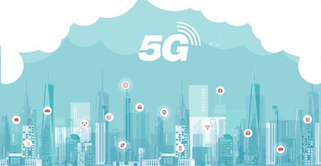 5G network wireless internet Wifi connection. Smart city and ...