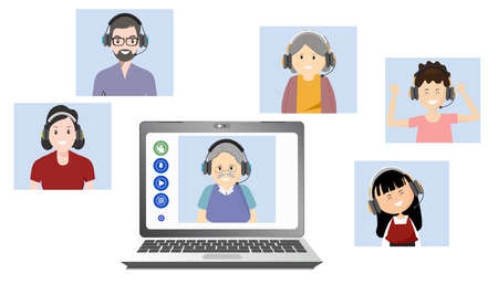 Old people and families wearing Wireless Headphones with microphones ...