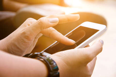 communication technology,close up of hand typing on phone - Stock Image ...