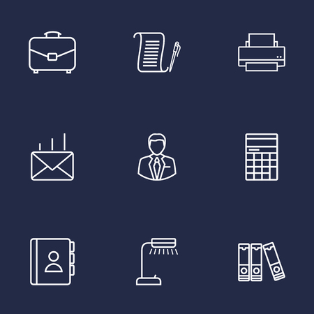 Set Of 9 Service Outline Icons Set.Collection Of Document Case, Post ...