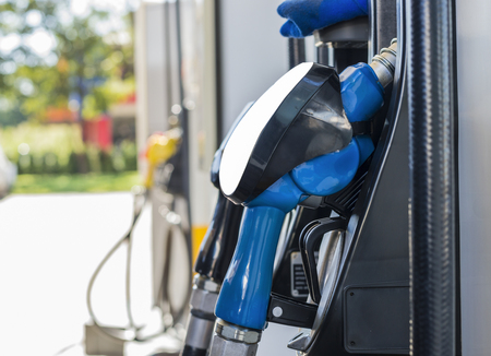 Horizontal shot of some fuel pumps at a gas station. - Stock Image ...