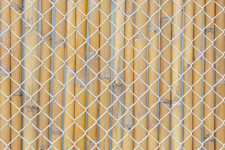 steel wire mesh fence with bamboo fence texture background - Stock ...