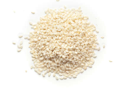 Macro Close up of Organic White Sesame seeds(Sesamum indicum) polished ...