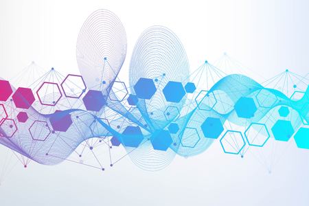 Science network pattern, connecting lines and dots. Technology hexagons ...