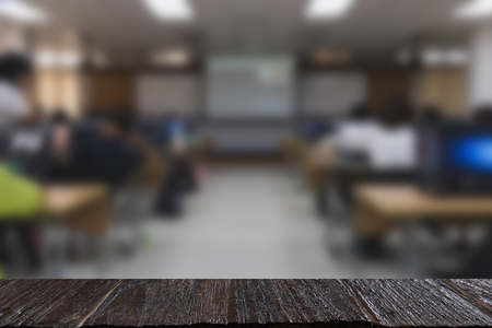 student using computer in a computer study lab room at the university ...