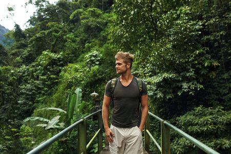 Travel And Tourism. Tourist Man Adventure On Summer Vacation. Beautiful ...
