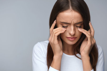 Eyes Pain. Beautiful Unhappy Woman Suffering From Strong Eye Pain ...