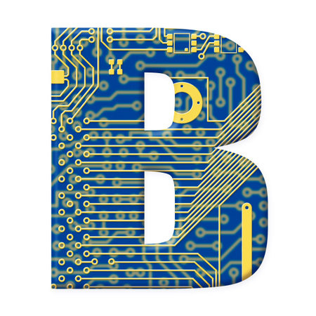 One letter from the electronic technology circuit board alphabet on a ...