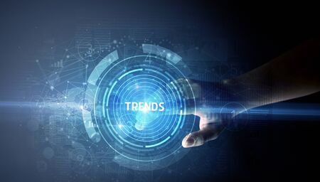 Hand touching TRENDS button, modern business technology concept - Stock ...
