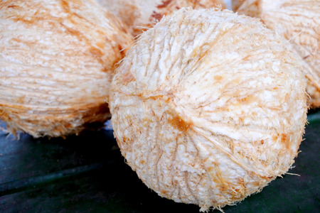 Coconut fruit for sale in the market in Rarotonga, Cook Islands.Coconut ...