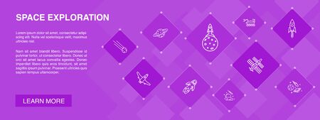 space exploration banner 10 icons concept.rocket, spaceship, astronaut ...