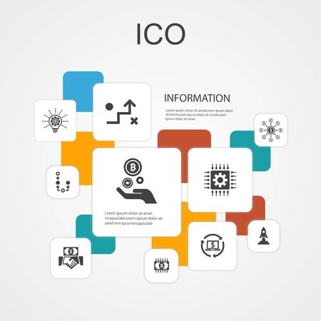 ICO Infographic 10 line icons template. cryptocurrency, startup ...