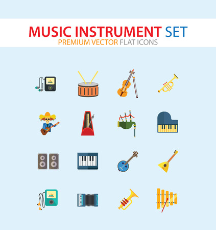 Music Instrument Icon Set. Drum And Drumsticks Balalaika Banjo ...