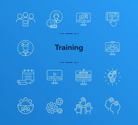 Training line icon set. Instruction, course, education. Webinar concept ...