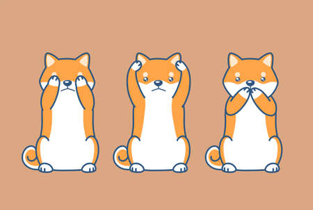 Three wise Shiba inu dogs illustration. Don't see, don't hear, don't ...
