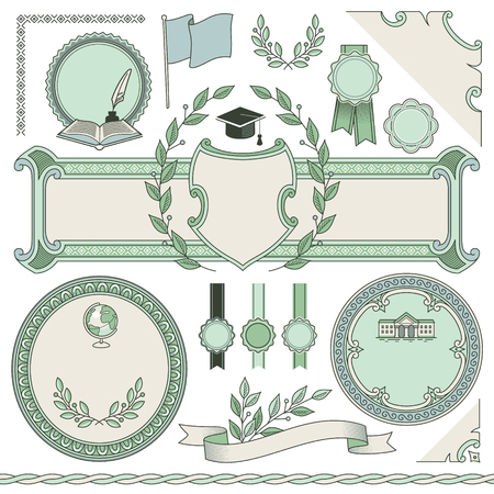 Set of empty templates for design of diploma or education certificate ...