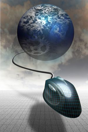 Computer mouse suspended on horizon with a planet visibleの写真素材 ...