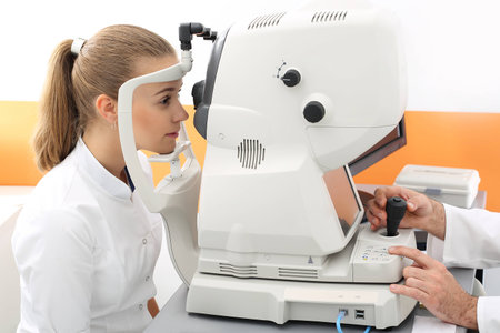 Female ophthalmologist, computer aided vision defects, selection of ...