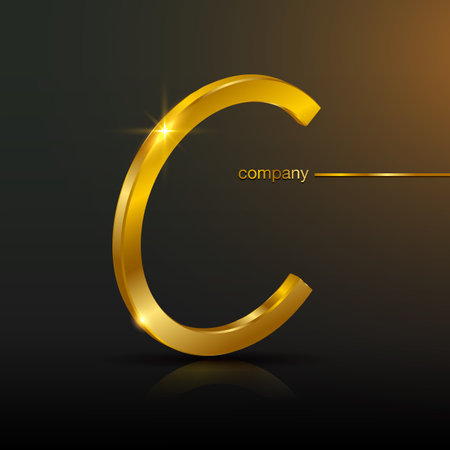 3D Letter C gold logo design. Vector graphic elegant golden font with ...